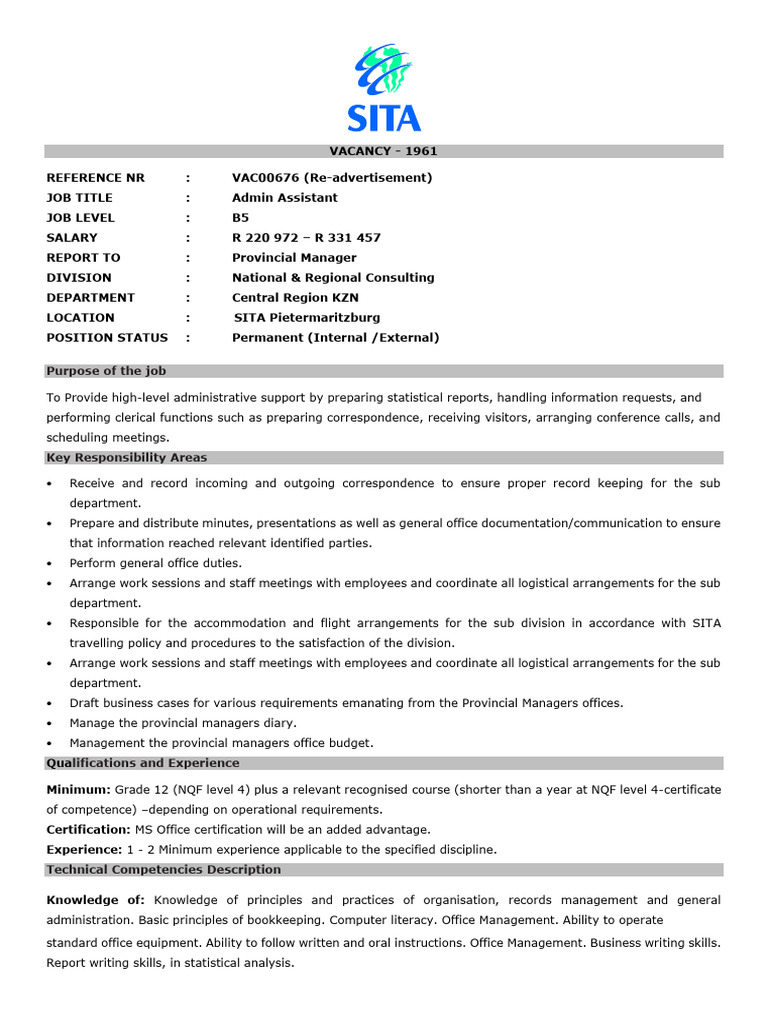 Re-Advert Admin Assistant | PDF