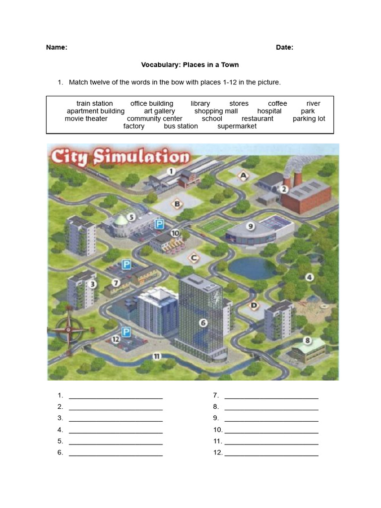 Vocabulary - Places in A Town | PDF