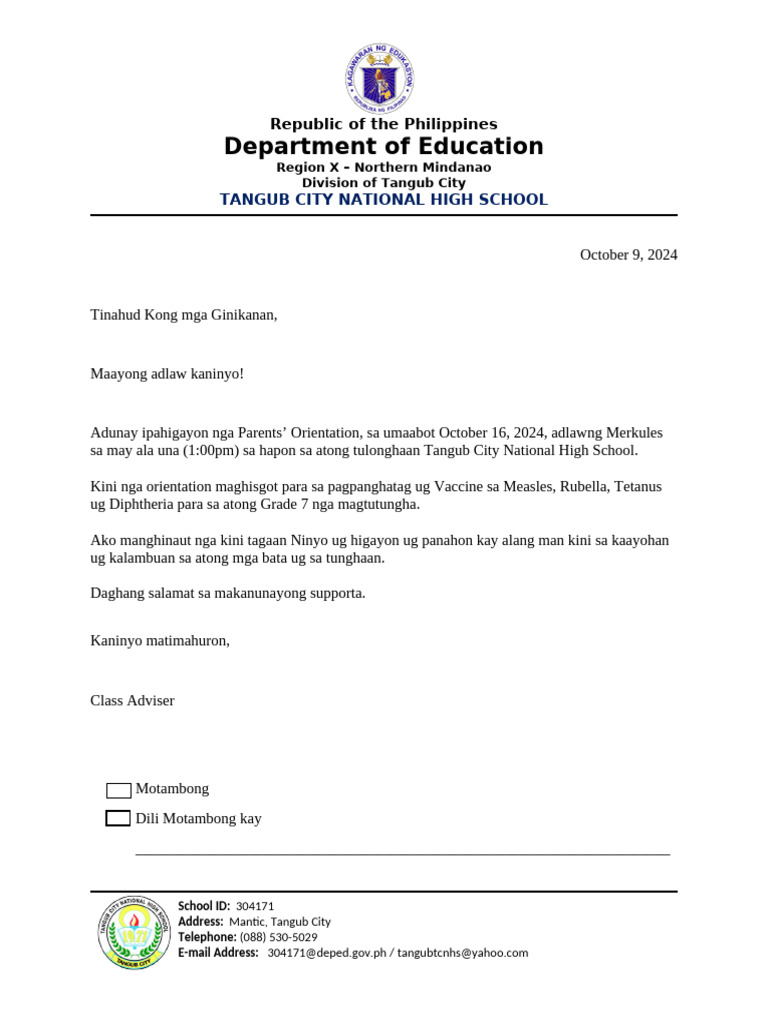 MRTD Parents Orientation - 043747 | PDF