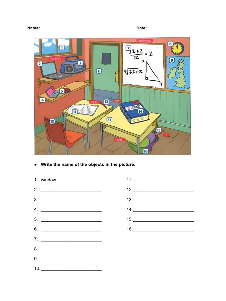 Worksheet - Vocabulary - A Classroom | PDF