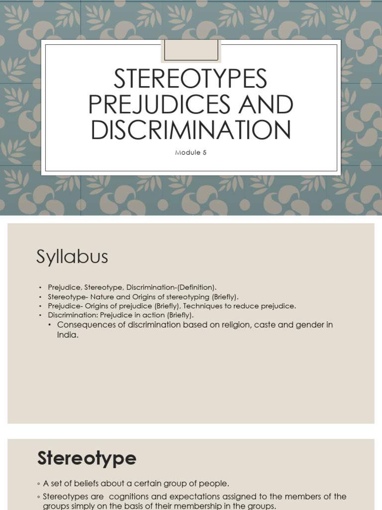 Module 5 Stereotypes, Prejudice and Discrimination | PDF | Prejudices | Stereotypes