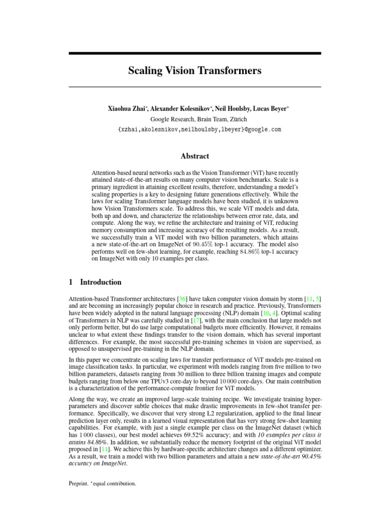 Scaling Vision Transformers: Xiaohua Zhai, Alexander Kolesnikov, Neil ...