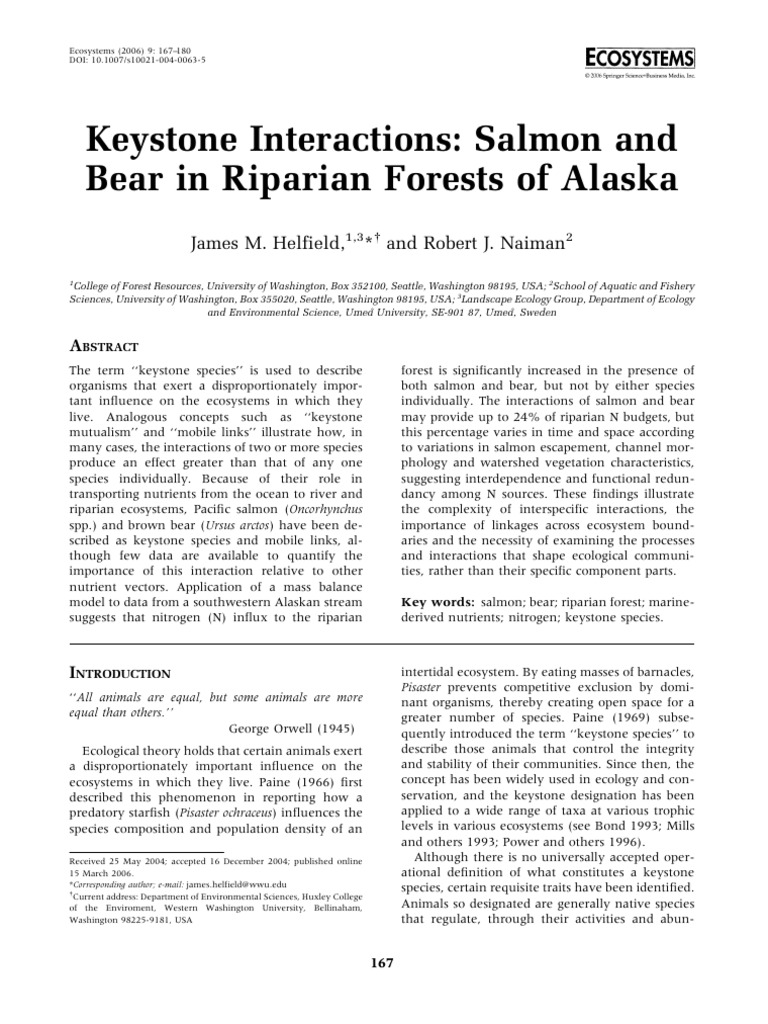 Artículo6 Helfield Naiman 2006 Keystone Interactions Salmon Bears | PDF | Salmon | Ecology