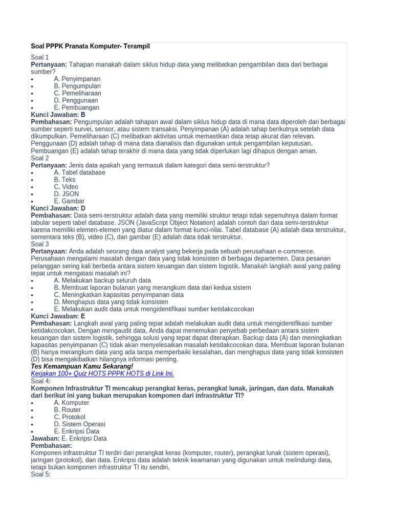 Soal PPPK Pranata Komputer | PDF | Bisnis | Komputer
