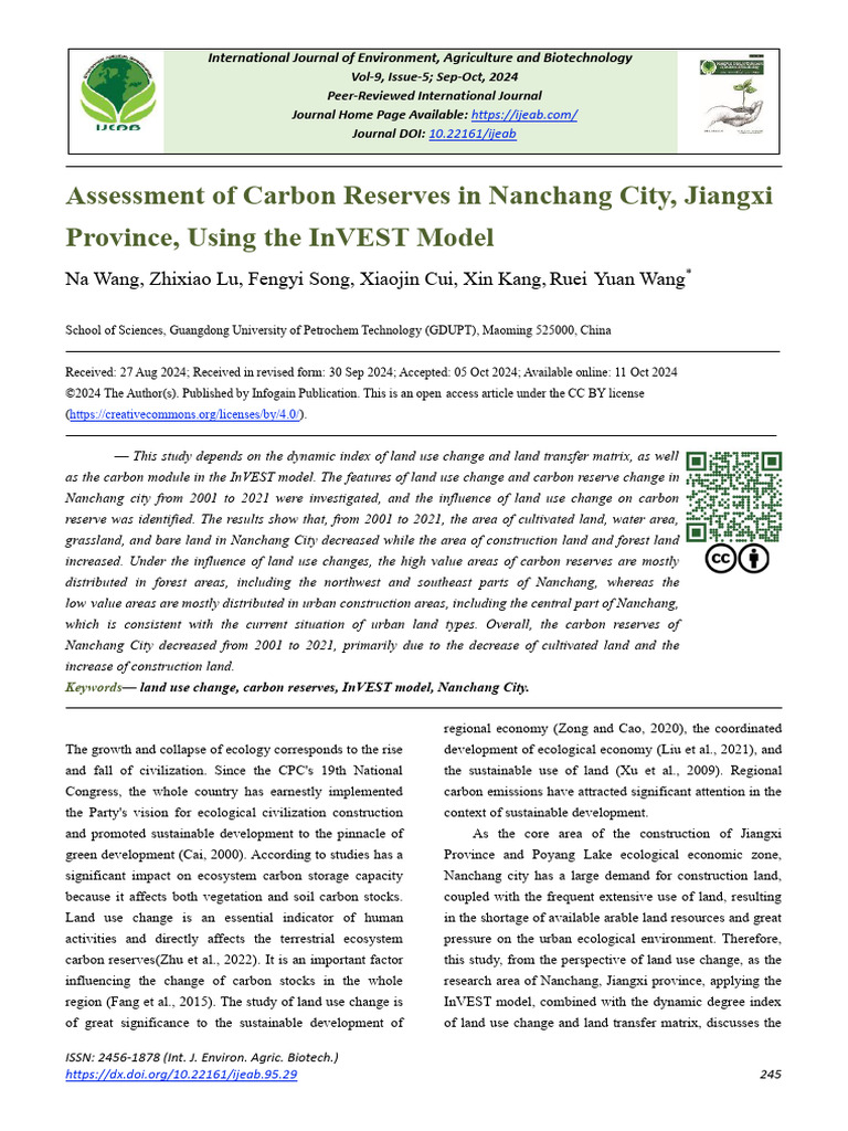 Assessment of Carbon Reserves in Nanchang City, Jiangxi Province, Using ...