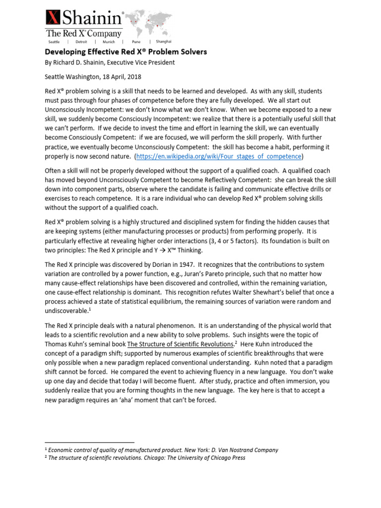 Developing Effective Red X Problem Solvers - Richard D. Shainin | PDF ...