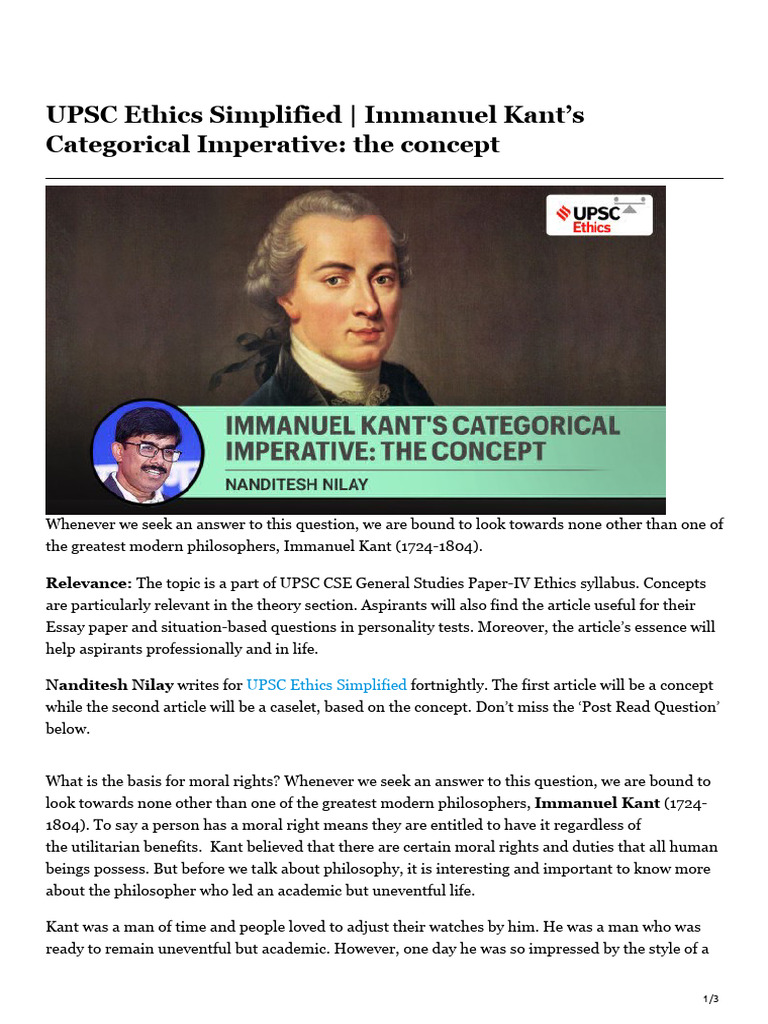 Kant's Categorical Imperative for UPSC | PDF | Immanuel Kant
