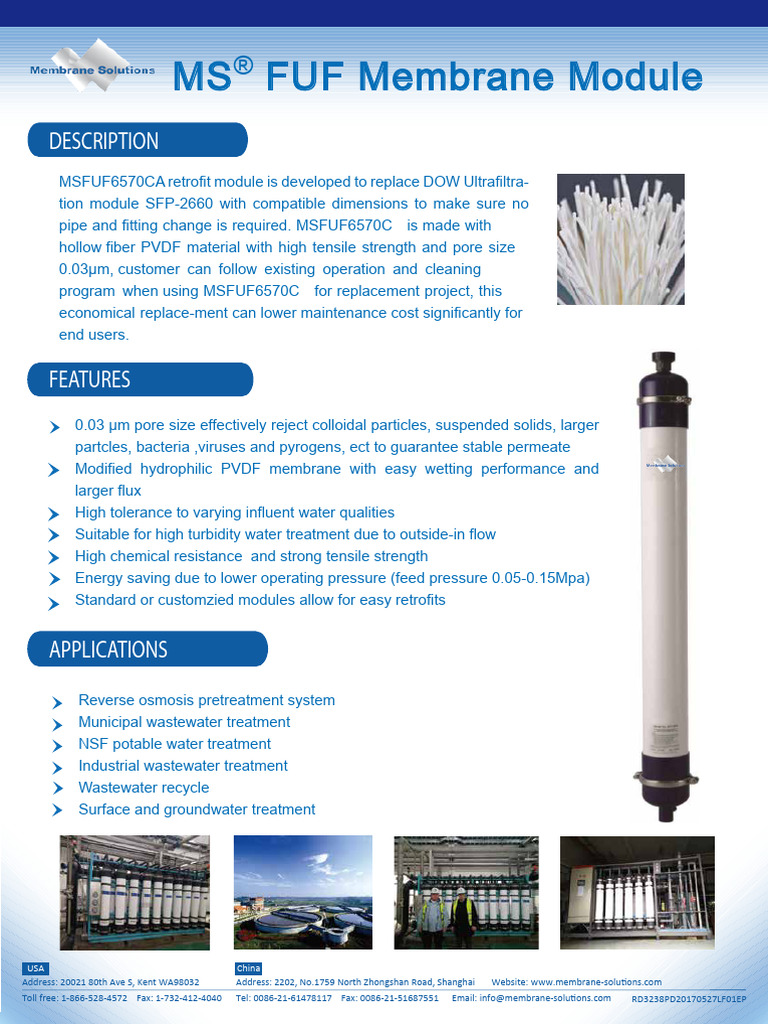2660 Retrofit UF Membrane Module MSFUF6570CA - Membrane Solutions | PDF ...