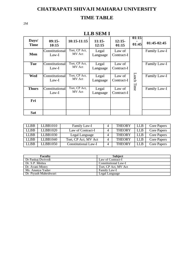 Law Department Time Table Odd Sem 2024 Corrected | PDF | Crimes | Crime ...