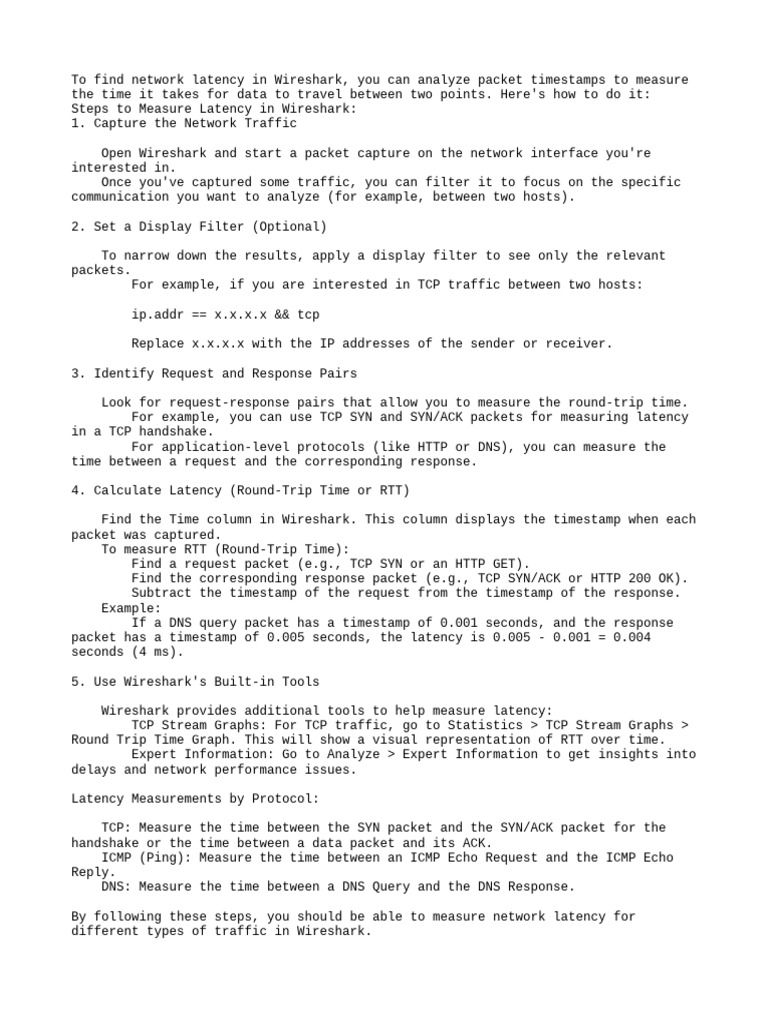 To Find Network Latency in Wireshar | PDF | Transmission Control Protocol | Latency (Engineering)