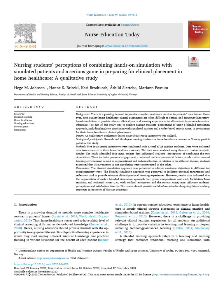 Nursing students’ perceptions of combining hands-on simulation with ...