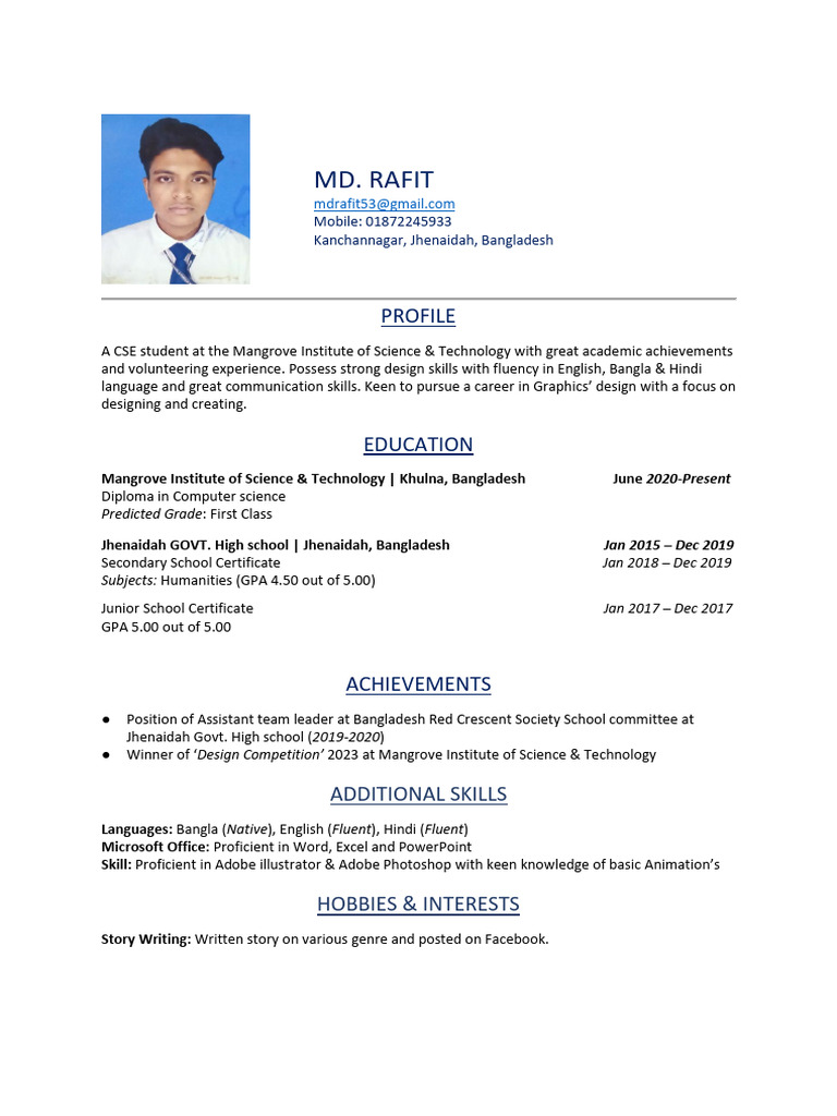 Md. Rafit CV | PDF | Computers