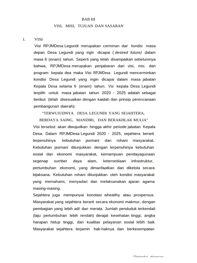 FISI Dan MISI DESA LEGUNDI | PDF