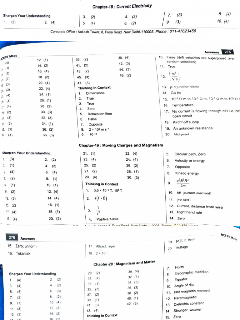Answer Key To NCERT Maps Phy | PDF | Electromagnetic Radiation | Optics