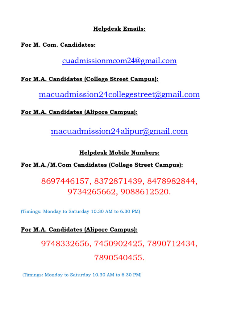 Helpdesk for Admission 2024 | PDF