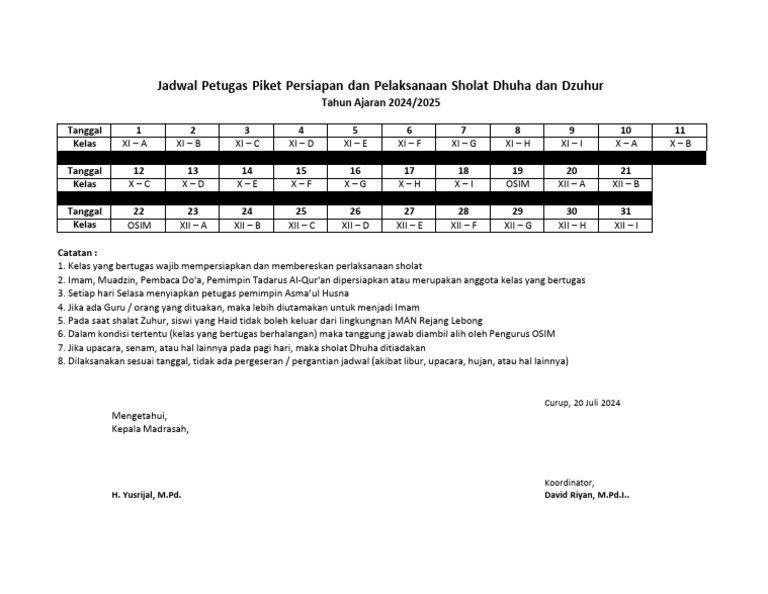 Jadwal Piket Sholat Draft | PDF