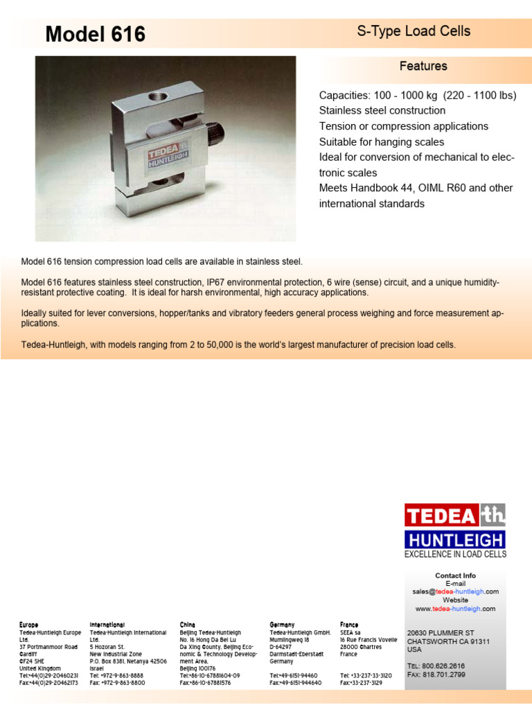 Tedea Huntleigh Model 616 LOAD CELL | PDF | Electrical Resistance And ...