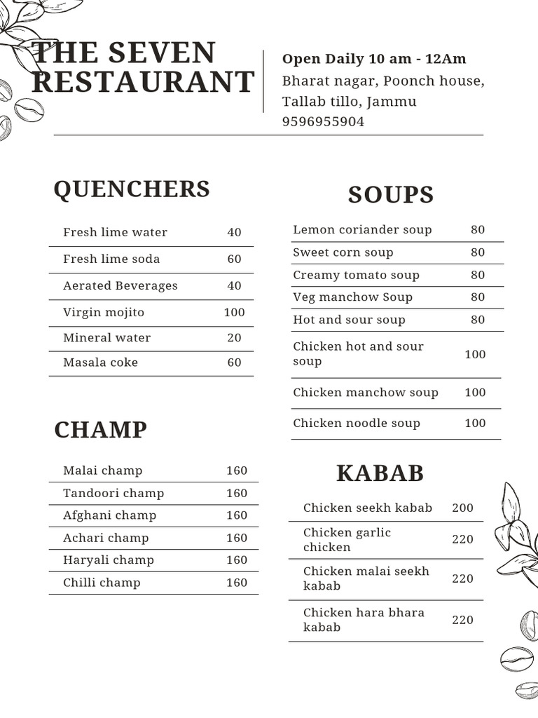 Black and White Doodle and Simple Cafe Menu | PDF | Soup | Foods