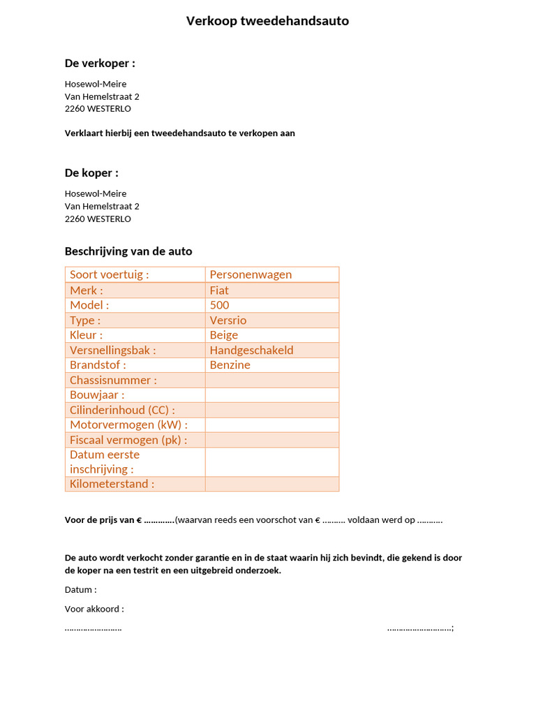 Verkoop Tweedehandsauto | PDF