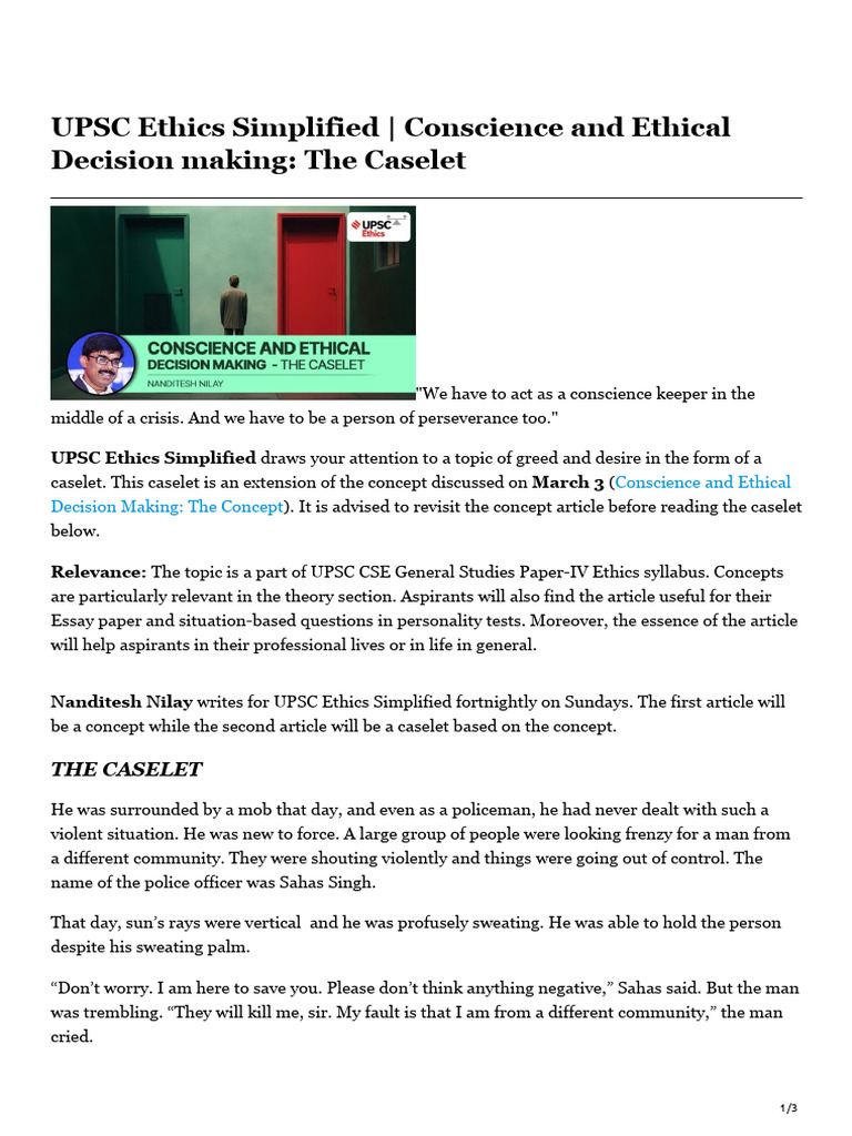 Conscience and Ethical Decision Making - The Caselet | PDF | Conscience