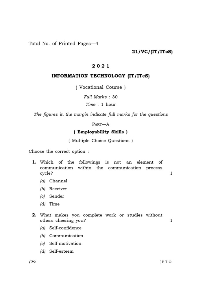 MBOSE Class 10 IT - ITES (Vocational Course) Question Paper 2021 | PDF ...