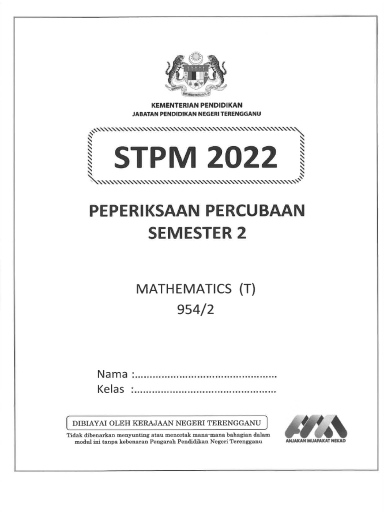 STPM2022 S2 MATHEMATICS T | PDF