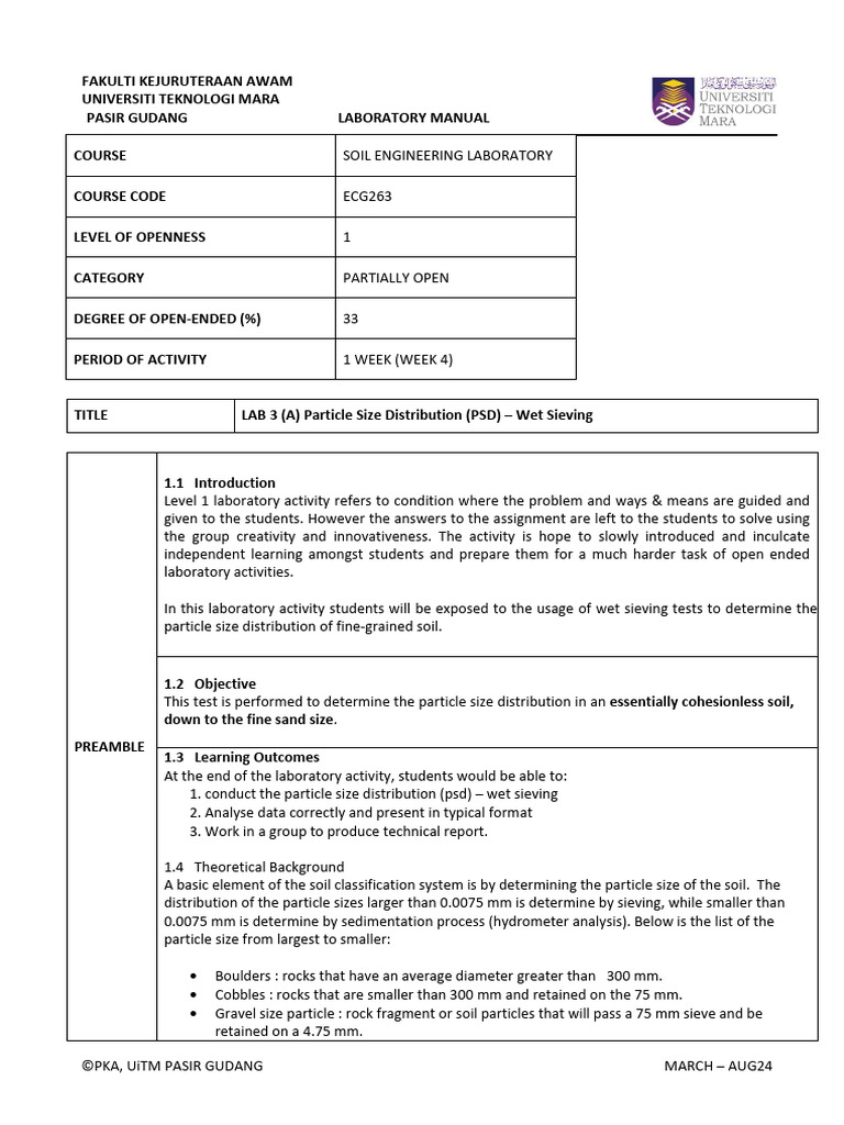 LAB 3 - Particle Size Distribution (Level 1) (2) | PDF | Particle Size Distribution | Silt