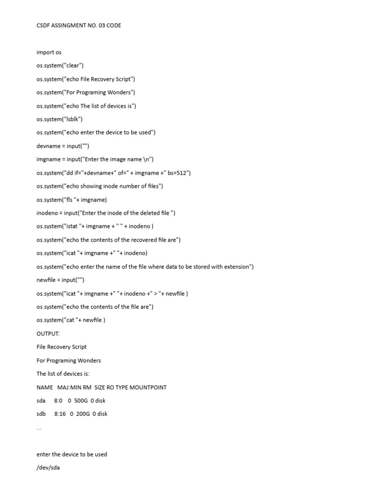 CSDF Assignment No.3 Code | PDF