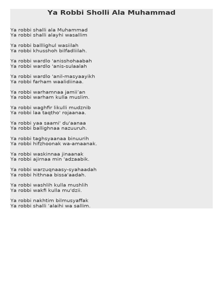 Ya Robbi Sholli Ala Muhammad | PDF