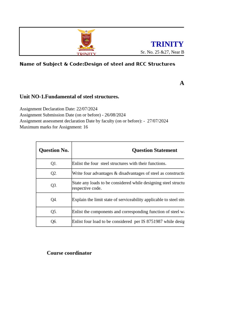 Steel and RCC Structures Assignment Guide | PDF | Materials | Welding