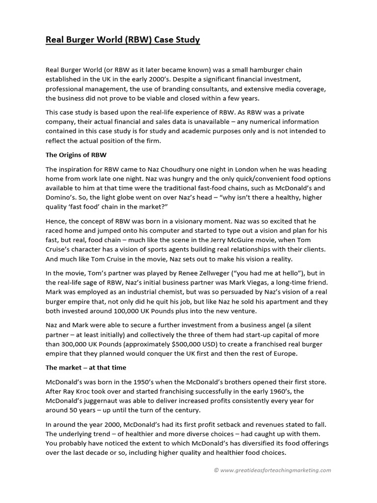 Real Burger World RBW Case Study | PDF | Franchising | Hamburgers