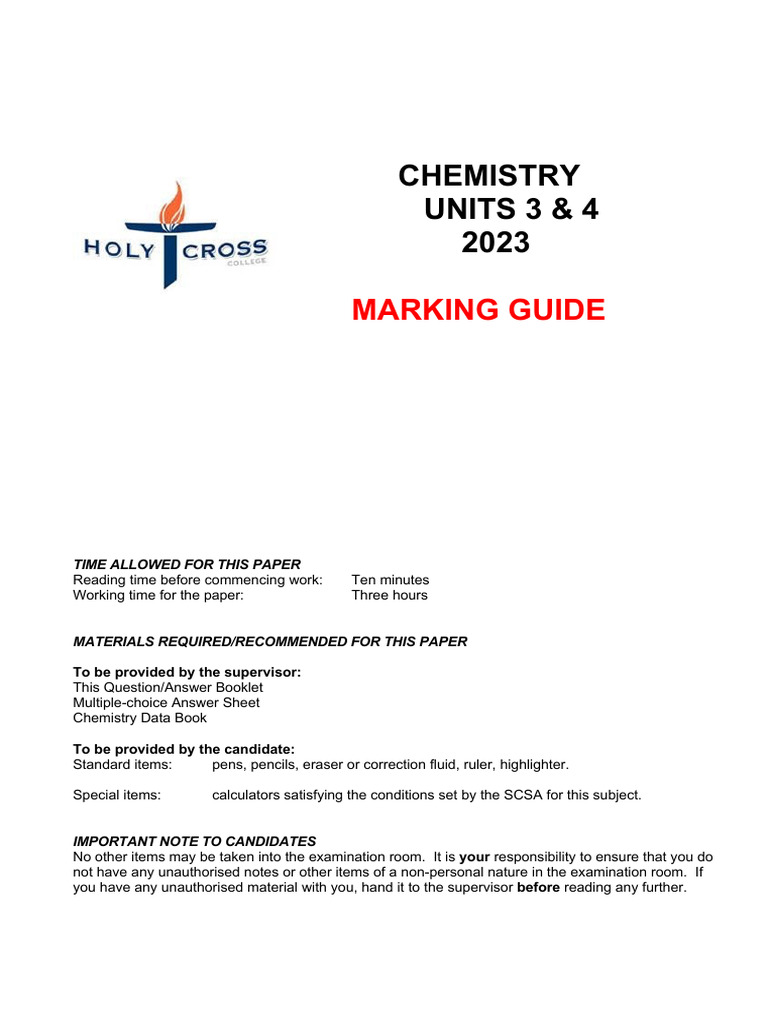 Year 12 Chemistry ATAR 2022 Exam Marking Key | PDF | Electrode | Buffer ...