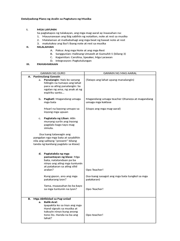 Detailed Lesson Plan in MUSIC | PDF