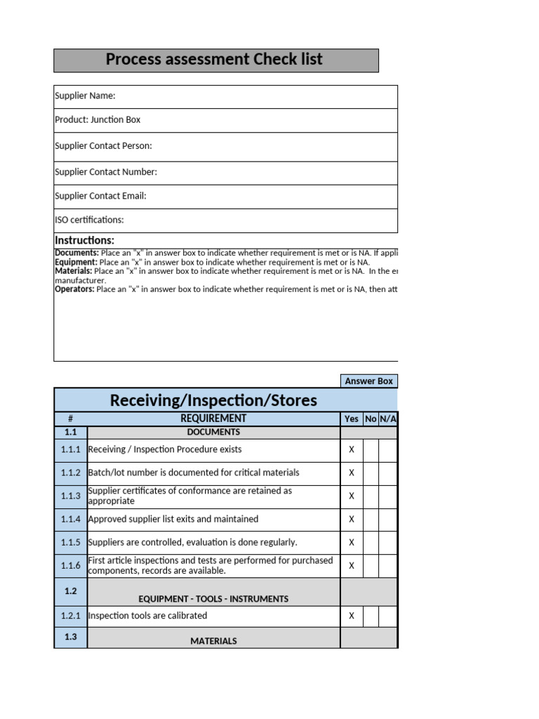 Process Assessments Check List | PDF | Calibration | Welding