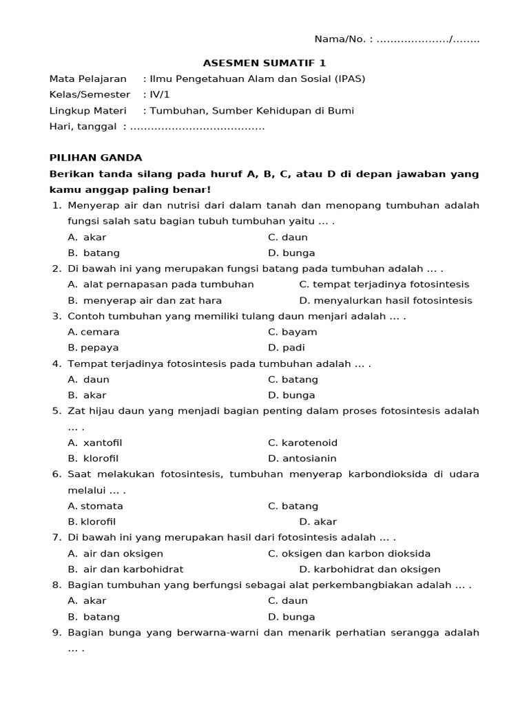 Sumatif IPAS BAB 1 | PDF