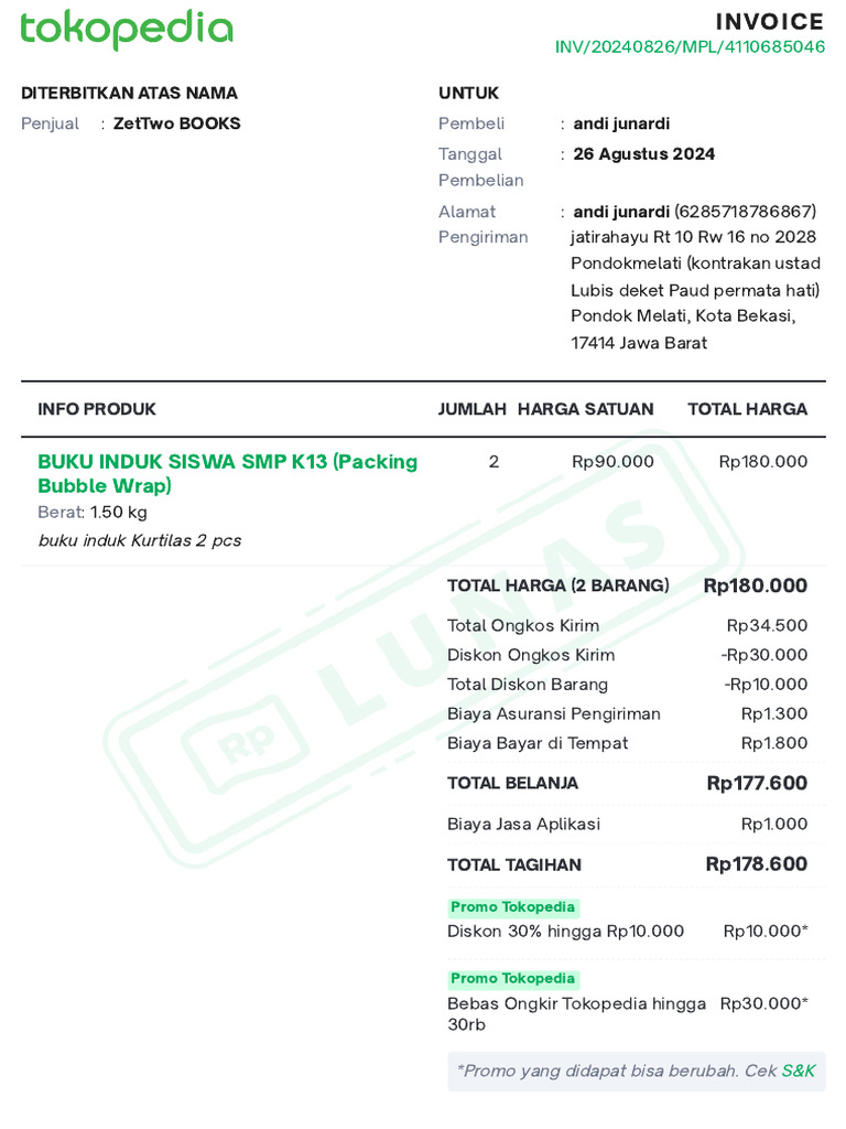 Invoice Buku Induk | PDF