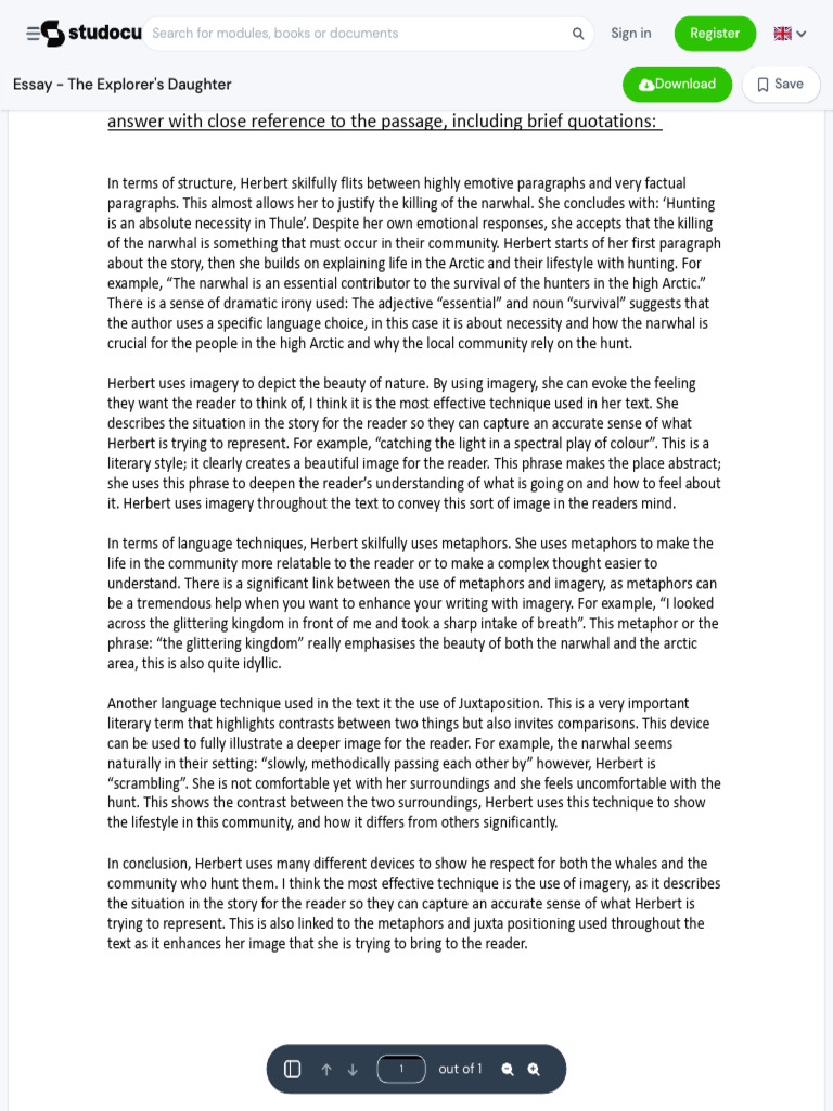 Essay - The Explorer's Daughter - 2101 Explore how Herbert uses ...