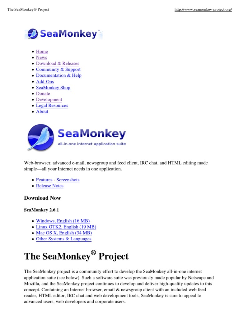 The Seamonkey Project: Home News Download & Releases | PDF | Web ...