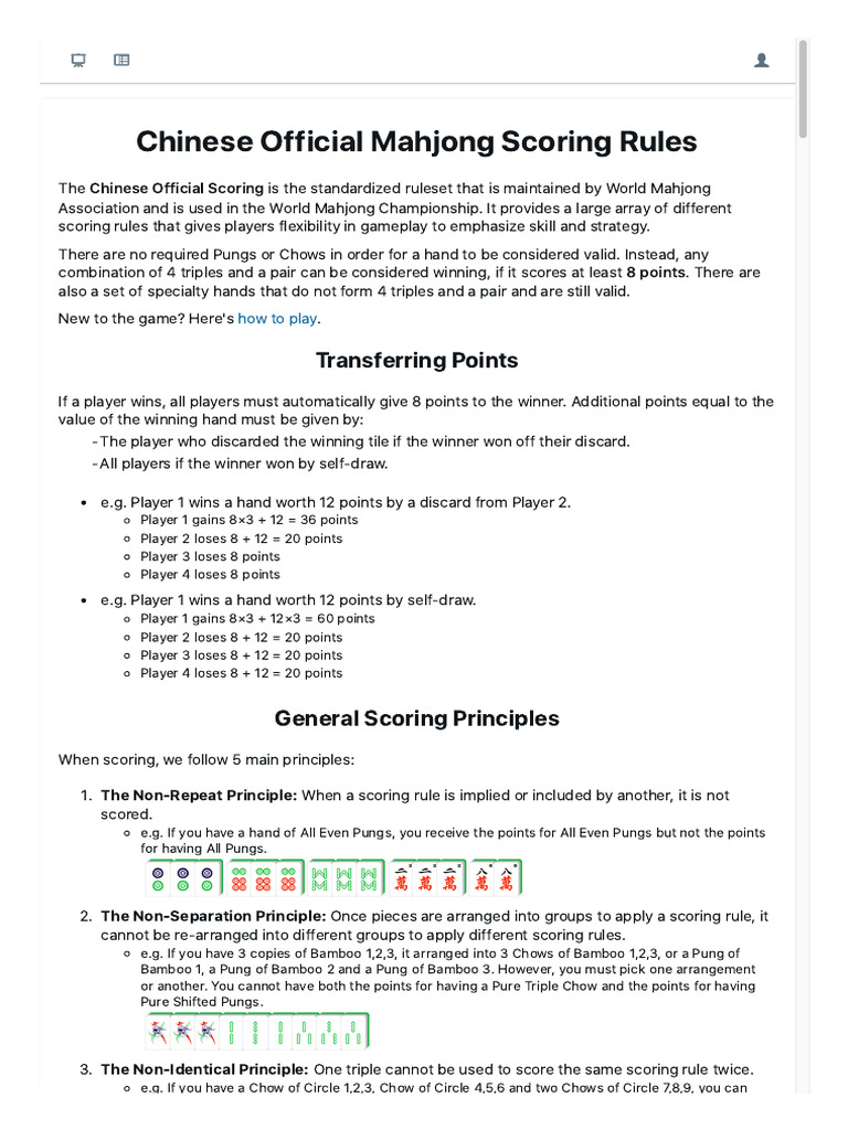 Chinese Mahjong Scoring Explained | PDF | Mahjong | Games Of Chance