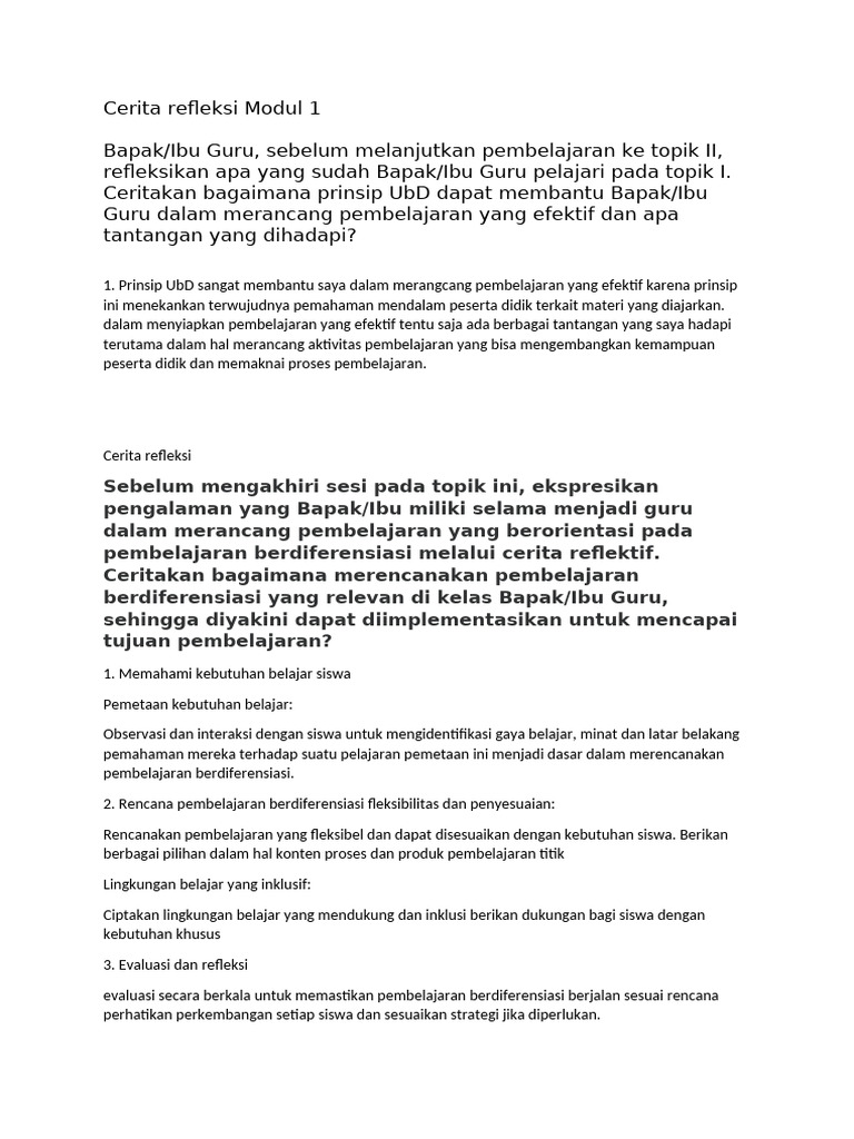 Cerita Refleksi Modul 1 | PDF | Ilmu Sosial | Pengembangan Diri