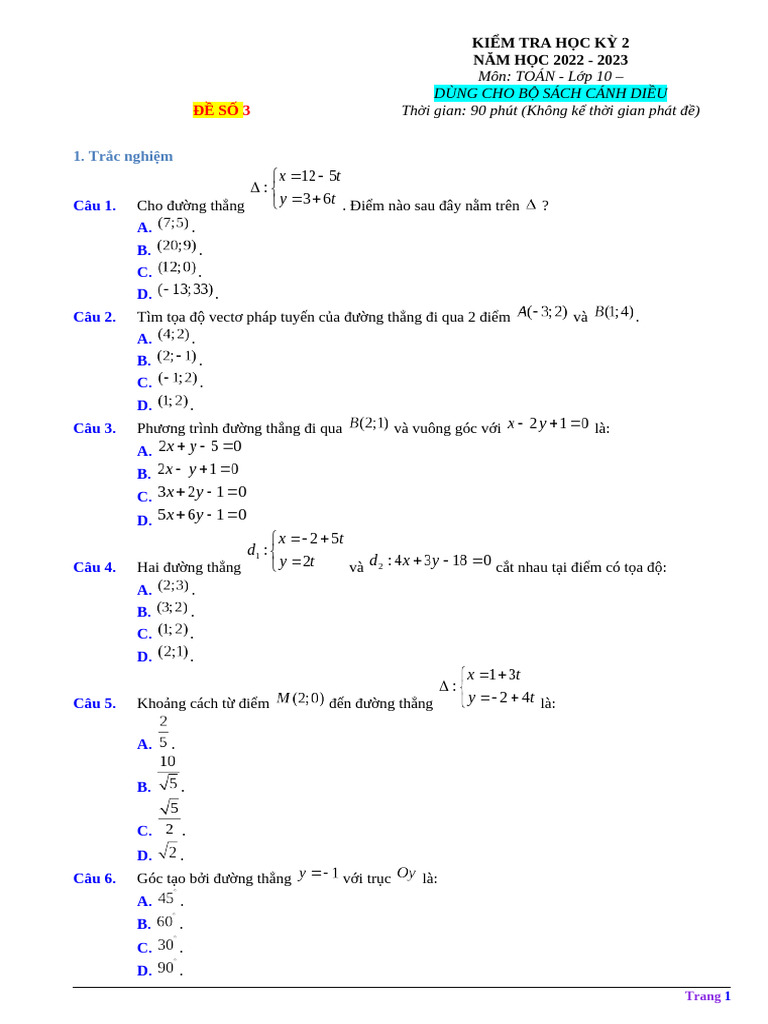 Đề Số 3. Hk2-Cánh Diều | PDF