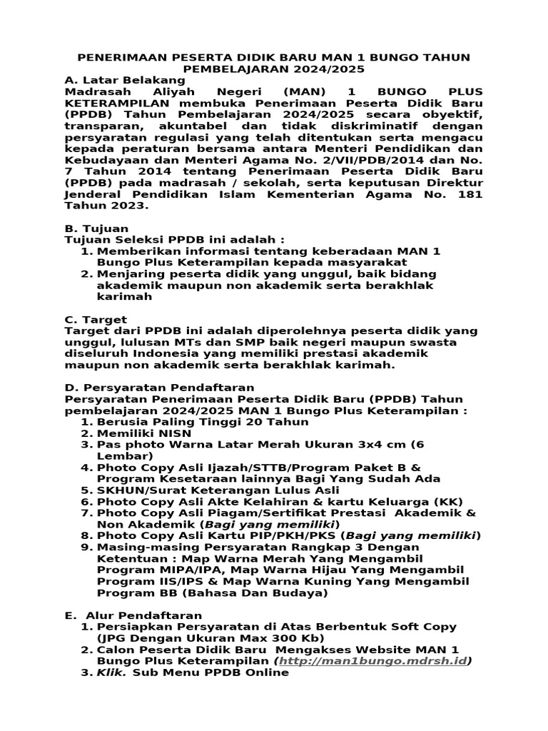 Penerimaan Peserta Didik Baru Man 1 Bungo Tahun Pembelajaran 2024 | PDF | Bisnis