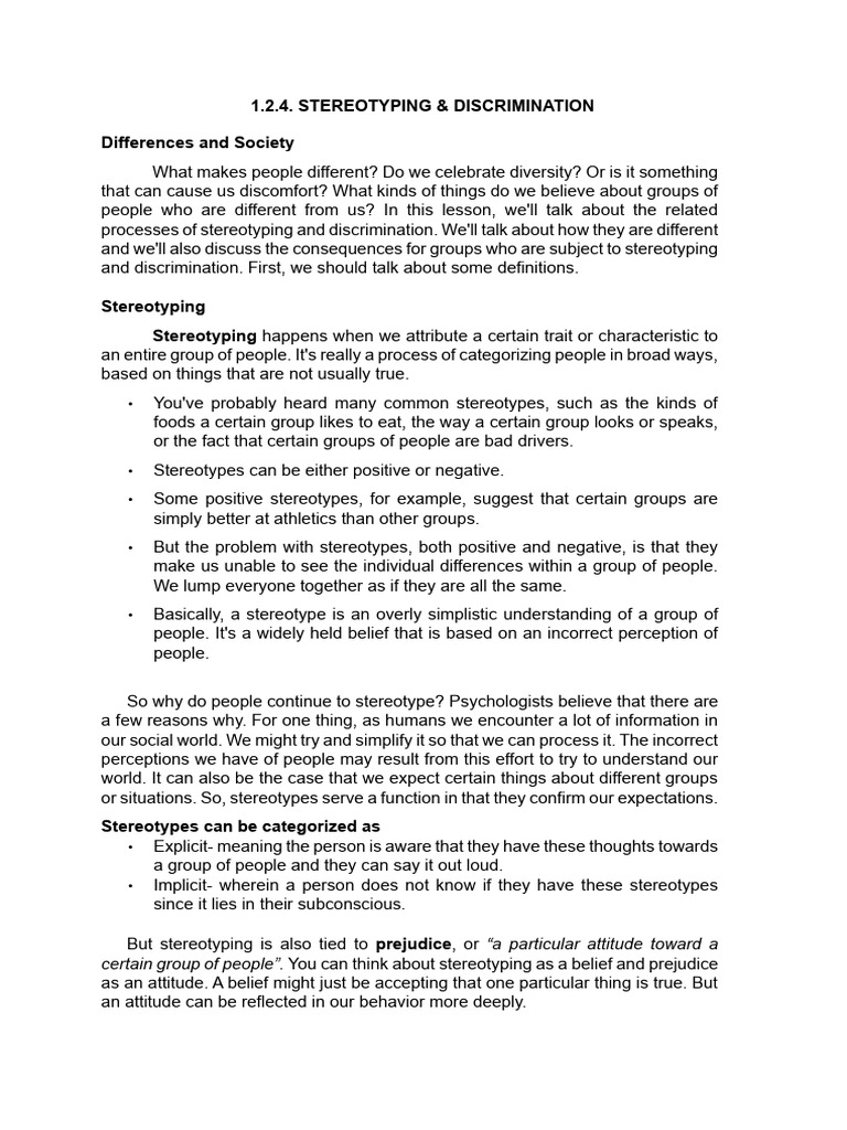 Stereotyping Discrimination | PDF | Stereotypes | Discrimination