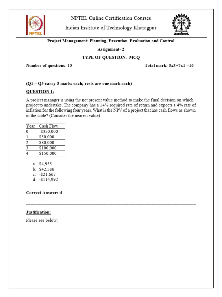 Week 2_Assignment_PM _2024_Solution | PDF | Net Present Value | Financial Economics