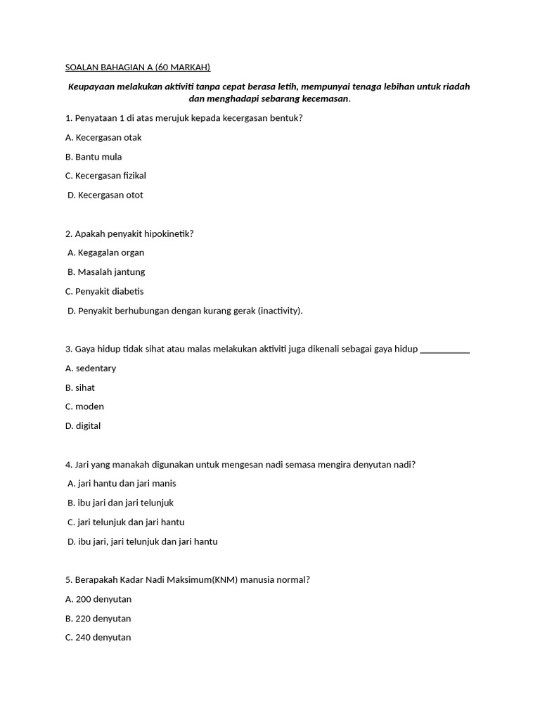 Solan Pendidikan Jasmani Pertengahan Tahuntingkatan 3 | PDF