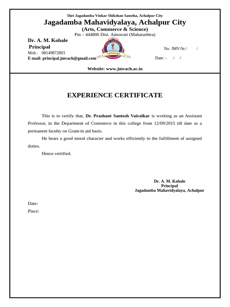 EXPERIENCE Certificate PSV | PDF | Career & Growth