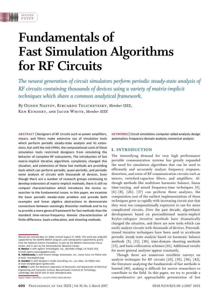 Fundamentals of Fast Simulation Algorithms For RF Circuit | PDF | Electrical Network | Matrix ...