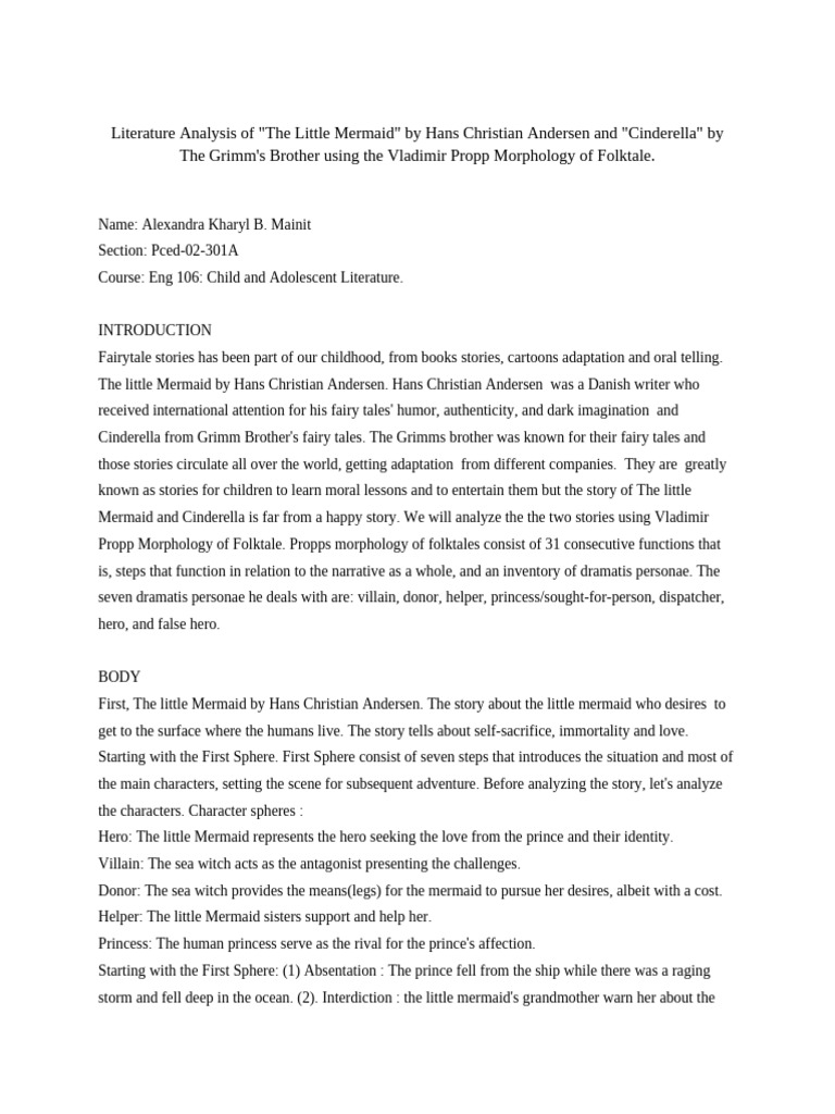 Propp's Analysis of Andersen's Tales | PDF | Fairy Tales | Cinderella