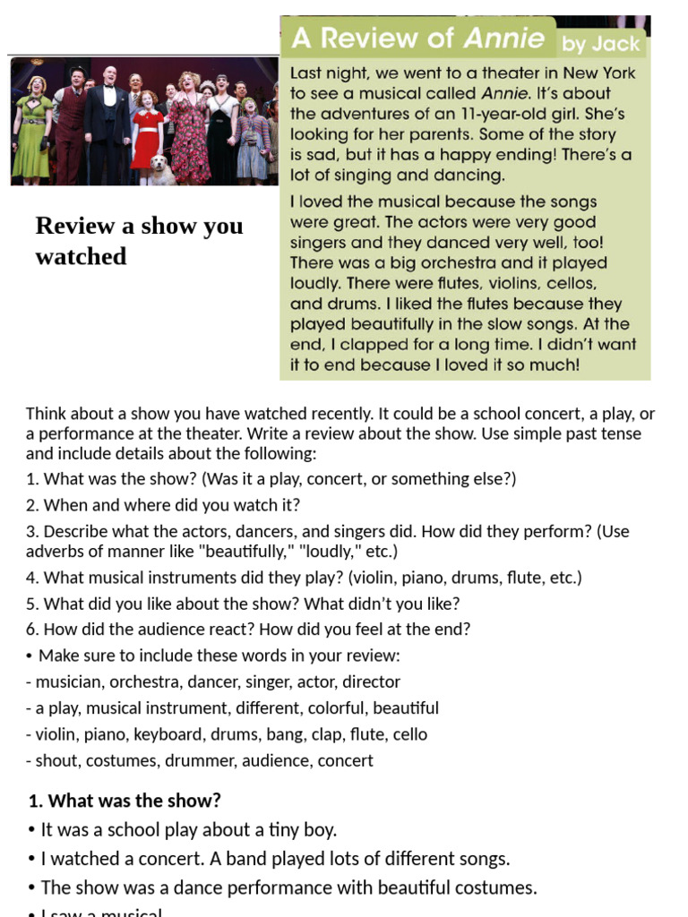 Write a Show Review Guide | PDF | Concert | Musical Instruments