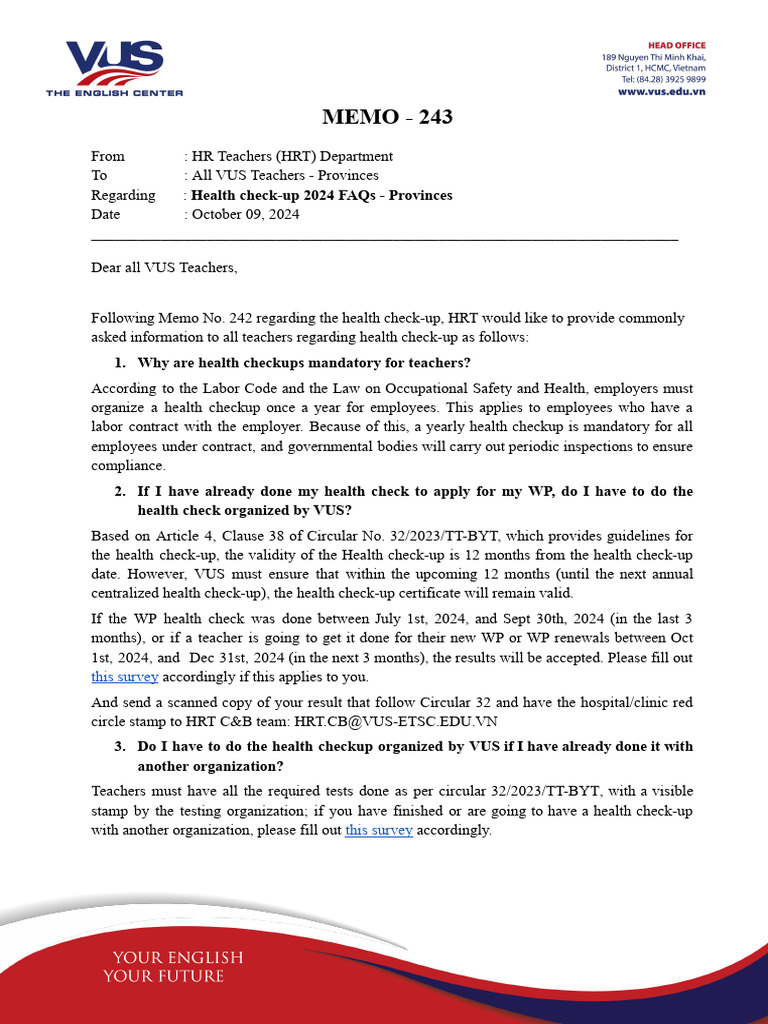 Memo 243 - Health check-up 2024 FAQs - Provinces | PDF | Physical ...